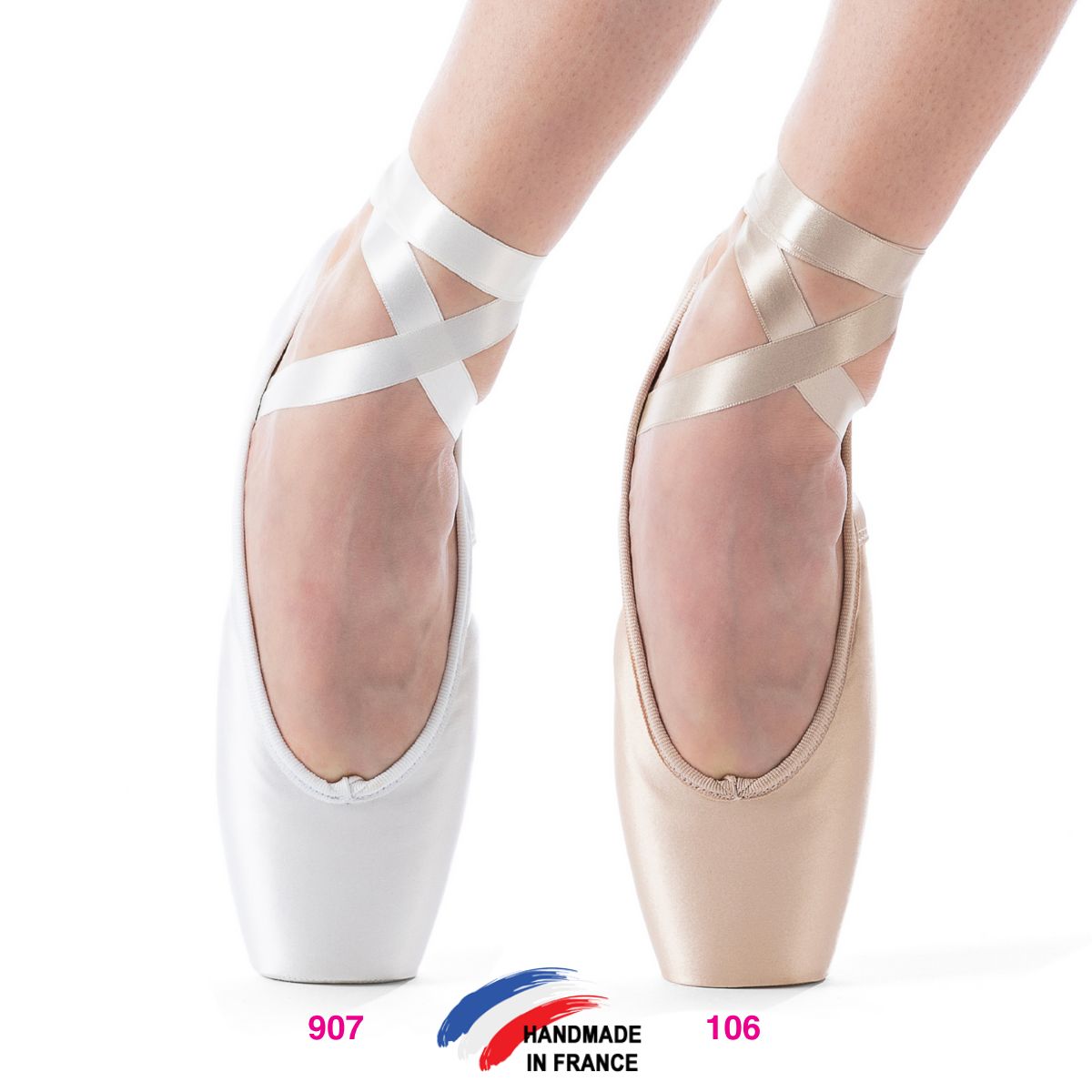 Coloured pointe shoe with square box and medium vamp